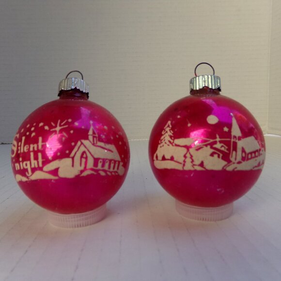 Shiny Brite | Holiday | Vintage Shiny Brite Pink Stencil Silent Night ...